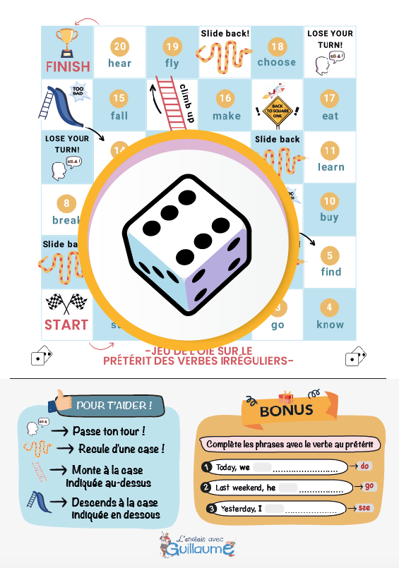 Jeu de l'oie Verbes Irréguliers (1) - L'anglais avec Guillaume